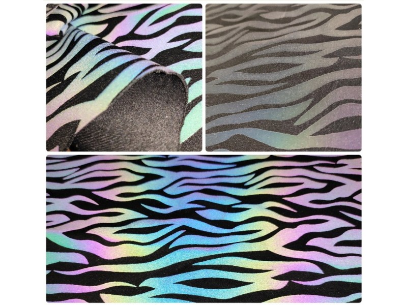 Reflective rainbow fabric with print